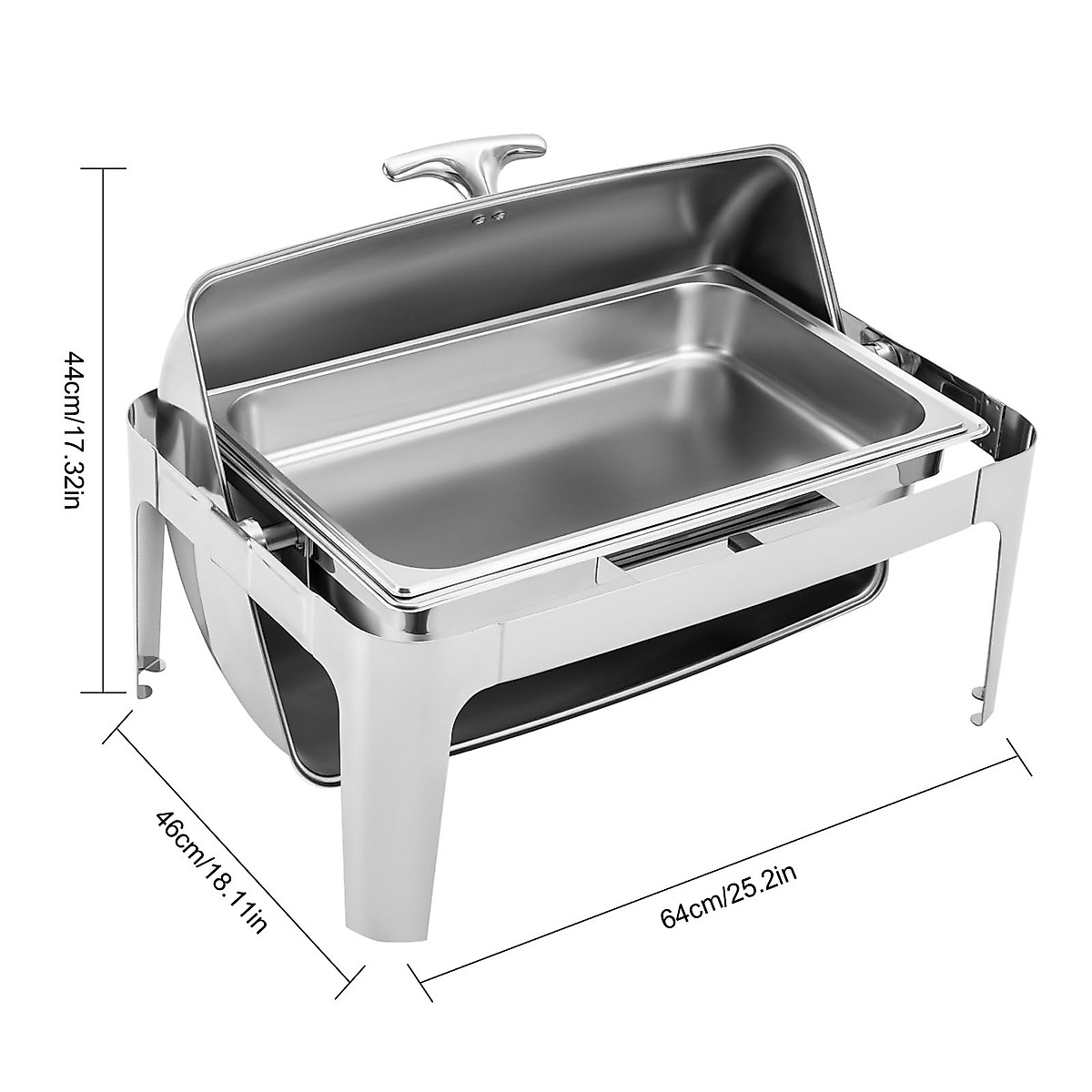 Roll Top Chafing Dish Buffet Set, 9.5 Qt Stainless Steel Rectangular Chafer Set with 2 Fuel Cans Warming Tray for Wedding, Parties, Banquet, Catering Events, Graduation