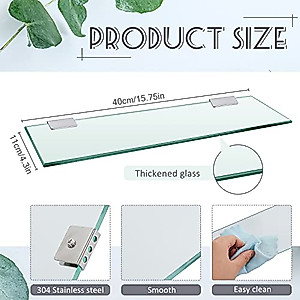 Tatuo 2 Pieces Bathroom Shelf Tempered Glass Shelf for Bathroom, 304 Stainless Steel Wall Mount Floating Glass Shelves, 15.8 Inch