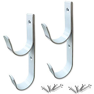 2 PCS Set Wide Pool Pole Hangers Heavy Duty Aluminium Holder Hooks with Screws Perfect Hook Holders for Swimming Pool,Telescopic Poles,Skimmers,Nets Brushes,Vacuum Hose,Garden Equipment Etc (white)