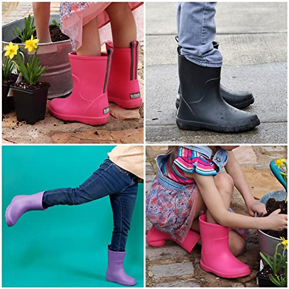 totes Toddler's Everywear Charley Tall Rain Boot, Lightweight, Easy-On, Waterproof, Black, 11-12T