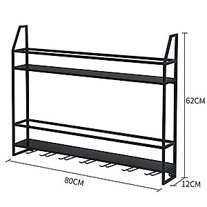 Industrial Wine Rack 20 Bottles Wall Mount Wine Cabinet with 7 Glasses Hook Hanging Metal Wine Rack Goblet Shelf for Home Bar Restaurant 31.5’’x4.7’’x24.5’’