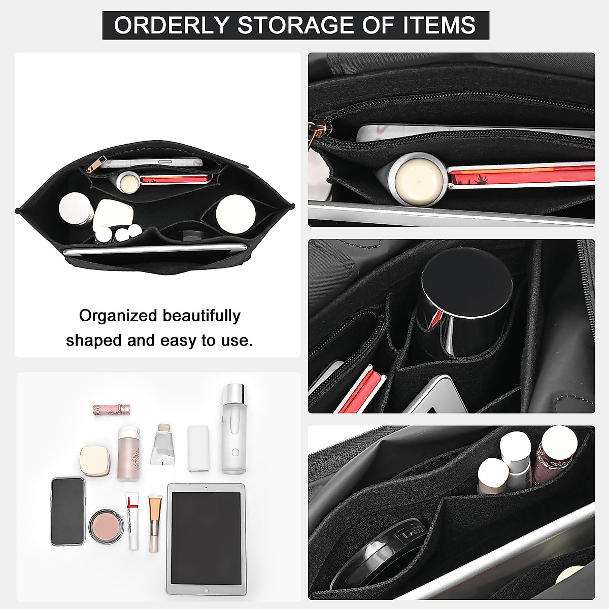 LOUKAYCCI Felt Purse Organizer Insert for Longchamp Le Pliage L Handbag Insert (Large, Black)