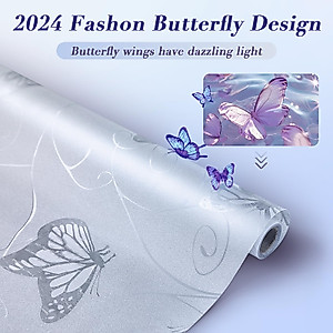 ColorfulHall Butterfly Frosted Glass Window Film Window Privacy Film,Bathroom Decor Privacy Window Film Day and Night Static Cling 90% UV Heat Blocking Window Clings(17.5X78.7 inch)