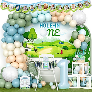 Hombae Hole in One Birthday Party Decorations, Golf First Birthday Decorations, 1st Birthday Decorations Boys, Golf Themed Backdrop Balloon Garland Banner Cake Topper Crown Poster Boxes Cutout