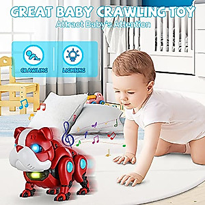 TNOIE Baby Toys Crawling Infant Toys Baby Musical Toys for Toddlers Walking Robot Dog Toy Educational Interactive Light-up Gifts Toys for 1 2 3 4 5 Year Old Boys Girls
