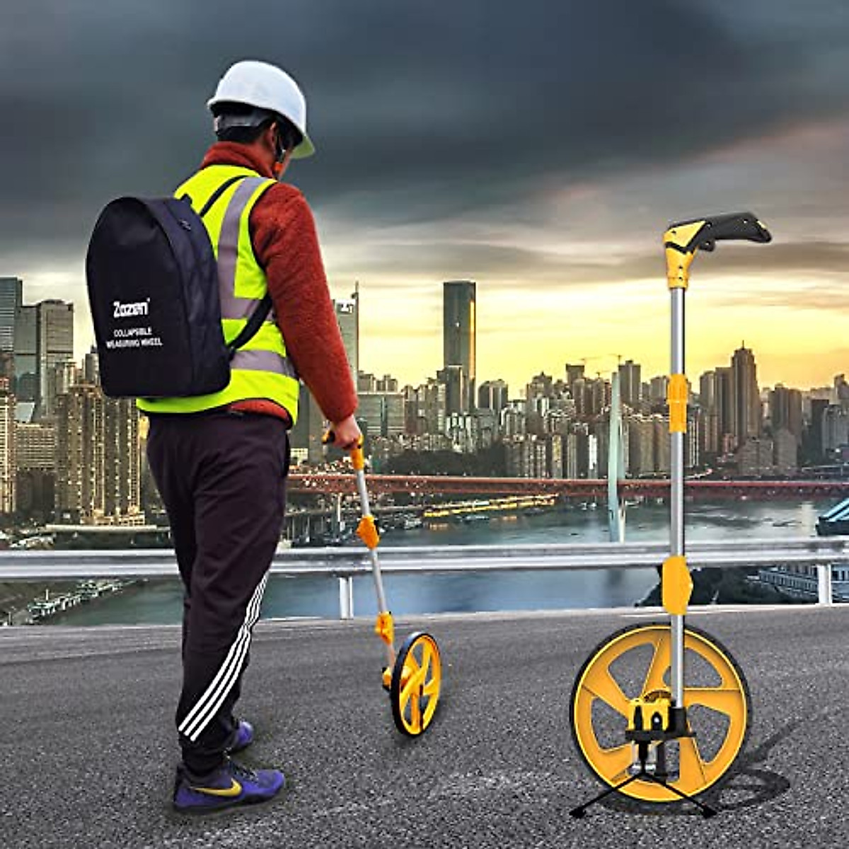 Zozen Distance Measuring Wheel in Feet and Inches, Collapsible Measure Wheel Imperial Industrial Measuring Wheel with Backpack and Tape Measure