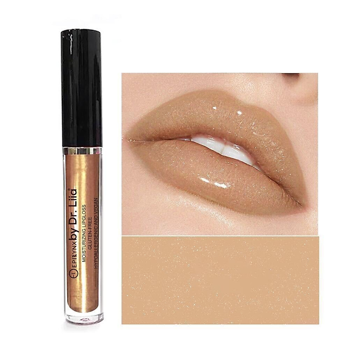 EPILYNX Vegan Moisturizing, Long Lasting Lip Gloss - Satin & Glitter - Allergen Free for Sensitive Skin - Shimmer Brown by Dr. Liia