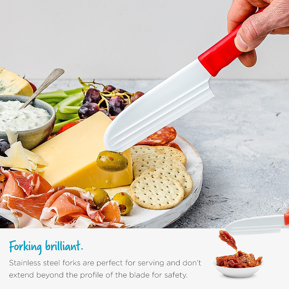 Dreamfarm Knibble Lite 3-in-1 Non-Stick Cheese Knife for Charcuterie, Slicing, Spreading, with Built-in Fork to Serve & Share Foods - 9" Black