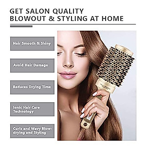 Round Brush for Blow Drying, Hair Brush With Boar Bristle, Nano Thermal Ceramic Barrel Ionic Tech Hair Brush, for Styling,Curling and Straightening
