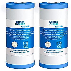 GOLDEN ICEPURE 5 Micron 10" x 4.5" Whole House Sediment Activated Carbon Water Filter Compatible with GE FXHTC, GXWH40L, GXWH35F, GNWH38S Universal Water Filter System 2pack