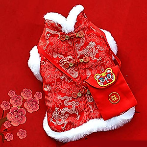 Dog Sweaters for Small Dogs,Kawaii Dog Clothes Chinese New Year Style for Small Dogs Girl and Boy,Puppy Clothes Soft Warm Fleece Thickening for Winter,Autumn Red S