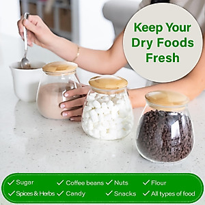 Set of 3 Round Glass Jars With Bamboo Lids - Modern, Glass Storage Containers for Coffee, Sugar, Candy, Rice, Pasta & More - Decorative 29 Ounce Borosilicate Glass Canisters With Airtight Lids