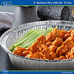 Nicole Home Collection Aluminum Pans 9” Round Disposable Foil Pans With Lids (50 Pack) – 9 Inch Round Disposable Takeout Pans With Board Lids (9" Inch Round)