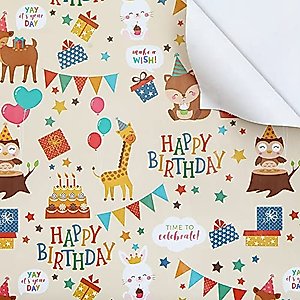 Birthday Wrapping Paper For Kids Girls Boys, Animals Party Design Gift Wrap Paper for Birthday Baby Shower, 6 Sheets Folded Flat 20x28 Inches Per Sheet
