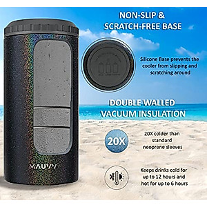 4 in 1 Insulated Slim Can Cooler with lid for 12 Oz Tall Skinny Can, Regular Can, Beer Bottle - Stainless Steel Double Walled Can Insulator Beer Coozy for Cans Koozie Coozies (Glitzy Black)