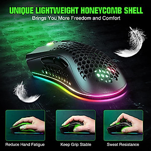 WolfLawS KM-1 Gaming Mouse, Wireless Mouse Gaming Computer Mice USB with Honeycomb Shell, 6 Programmed Buttons, 3 Adjustable DPI, Ergonomic RGB Optical Mouse - Green