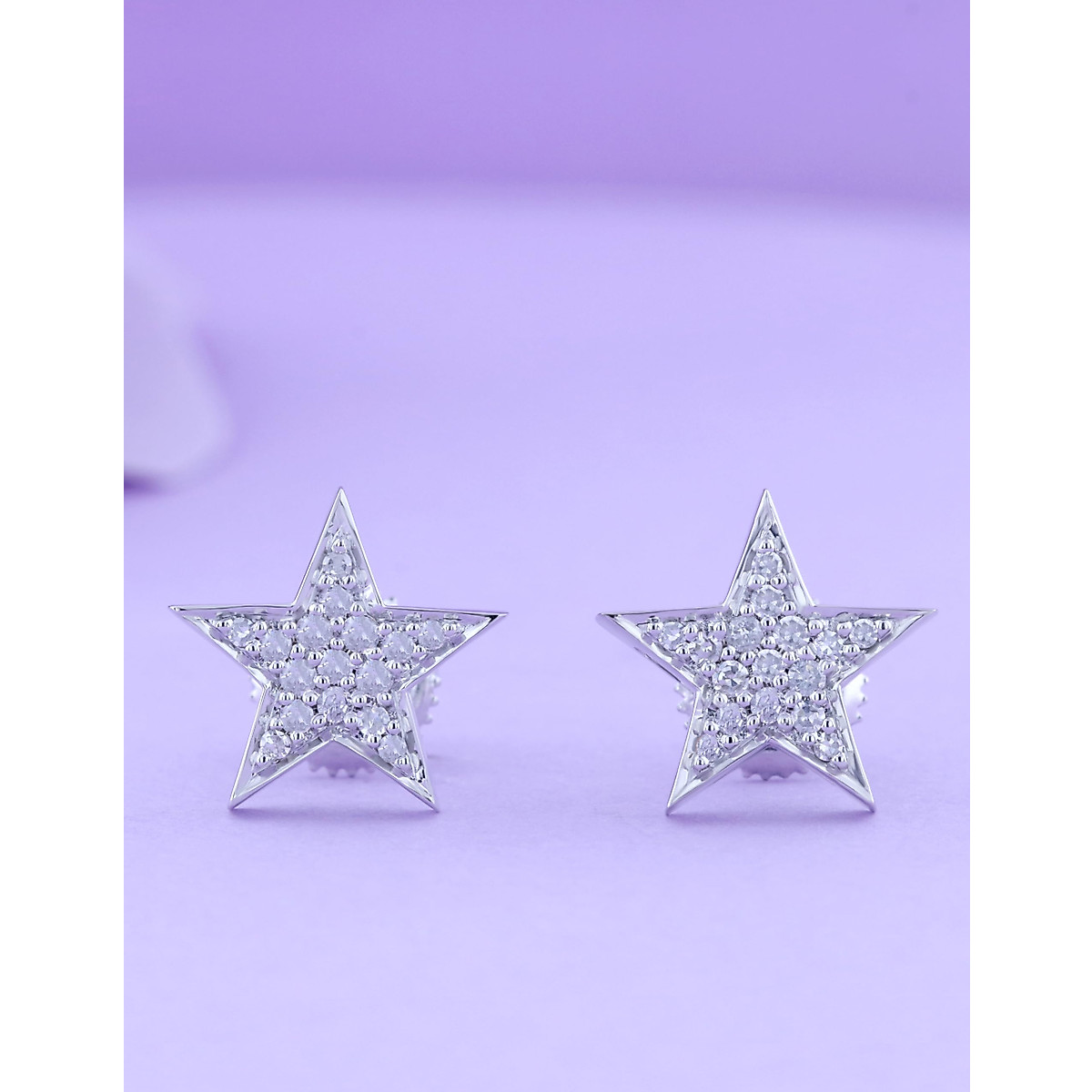 Dazzlingrock Collection Round Natural White Diamond Star Fashion Stud Earrings for Women (0.20 ctw, Color I-J, Clarity I1-I2) in 14K White Gold