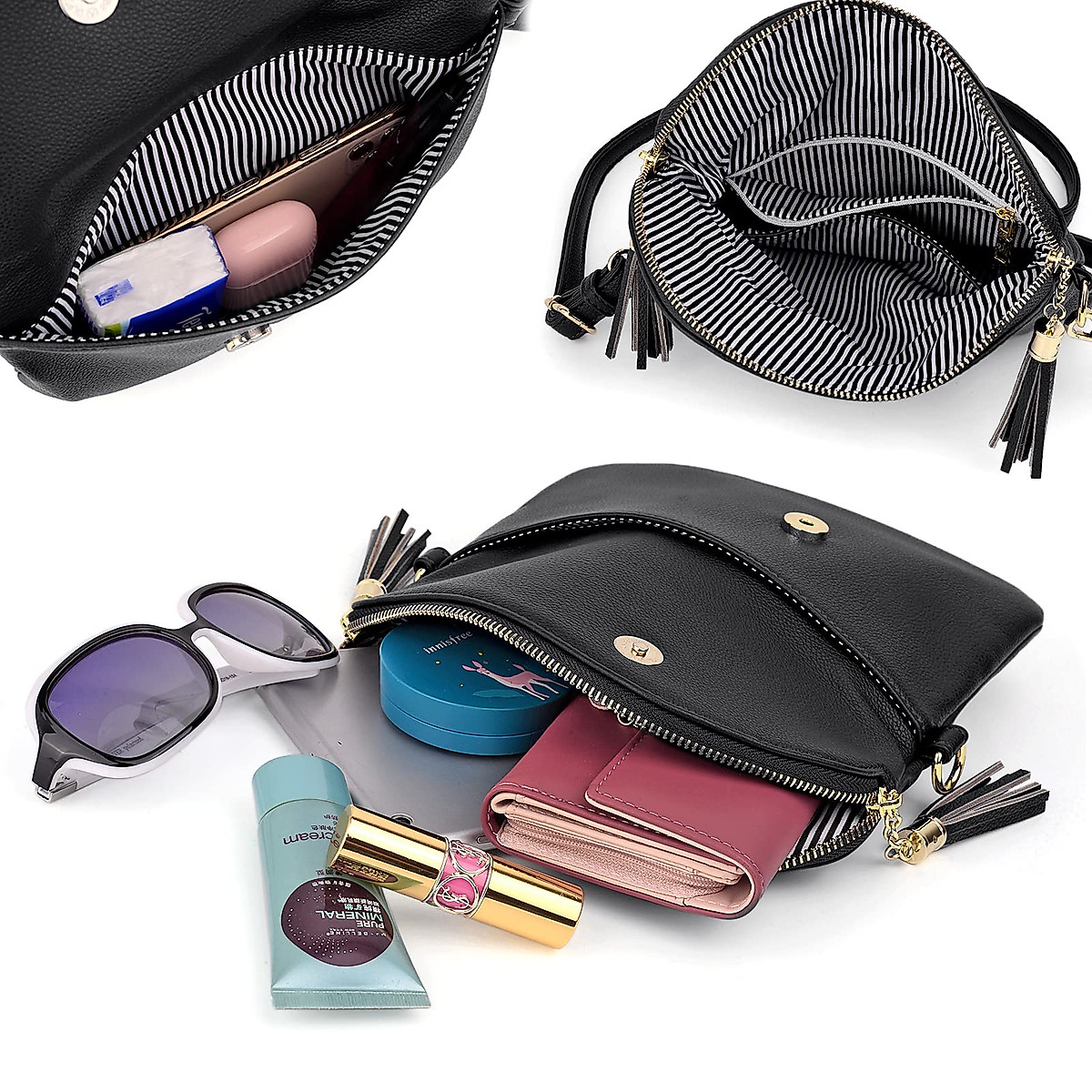 UTO Envelope Wristlet Clutch Crossbody Bag for Women Double Tassel Cellphone Trendy Purse with Strap and Zip Pocket Dahlia Red