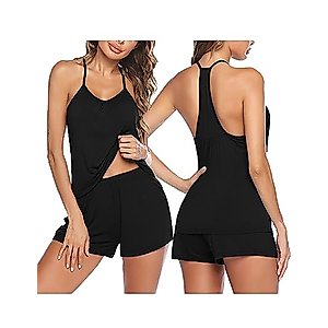 Avidlove Women's Halter Pajama Shorts Set Cotton Sexy Tank Pants Two Pieces,Black,Small