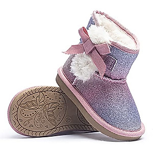 KRABOR Toddlers/Little Girls Boots,Glitter Warm Winter Snow Shoes with Cotton Lining and Cute Bow Magic Pink Size 1