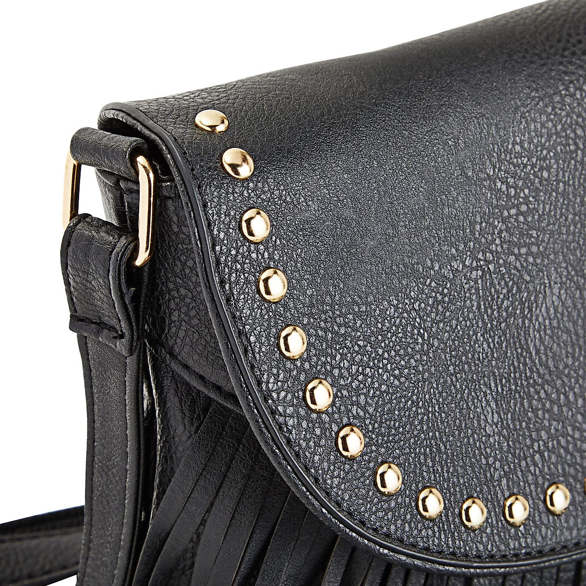 Zodaca Black Fringe Purse for Women, Faux Leather Hippie Crossbody Bag (10.5 x 1.5 x 7.8 In)