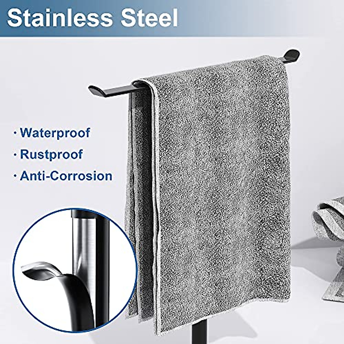 Towel Rack T-Shape Hand Towel Holder for Bathroom,Headband Holder and Lightweight Bathroom Towel Racks,Kitchen Towel Rack Black Hand Towel Holder,Stainless Steel Waterproof Bathroom Counter Organizer