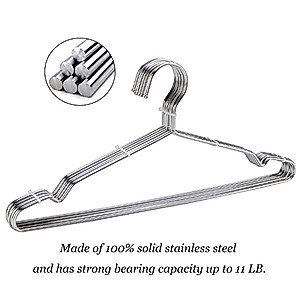 Decohomeforu 10 Pack Stainless Steel 15.75 Inches Clothes Hangers Coat Hangers, Strong Heavy Duty Stainless Steel Hangers, Ultra Thin Space Saving Clothes Hangers, Durable Slim Sleek Silver Hangers