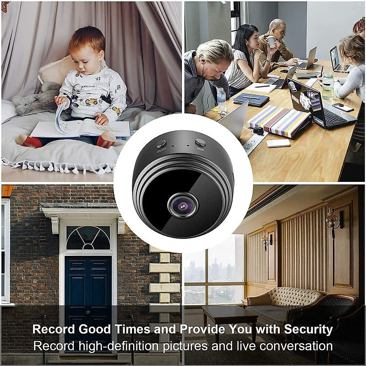 Homesweety Wireless Mini Camera, Nanny Video Security Cam with Night Vision and Motion Detection, Built-in Battery, No WiFi Need, Technology for Phone App Monitor, Pets/Baby(Round), Black AB