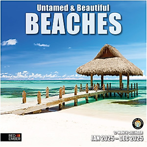 RED EMBER Beaches 2023 Hangable Monthly Wall Calendar | 12" x 24" Open | Thick & Sturdy Paper | Giftable | Beautiful Tropical Scenic Vacation Nature Photography