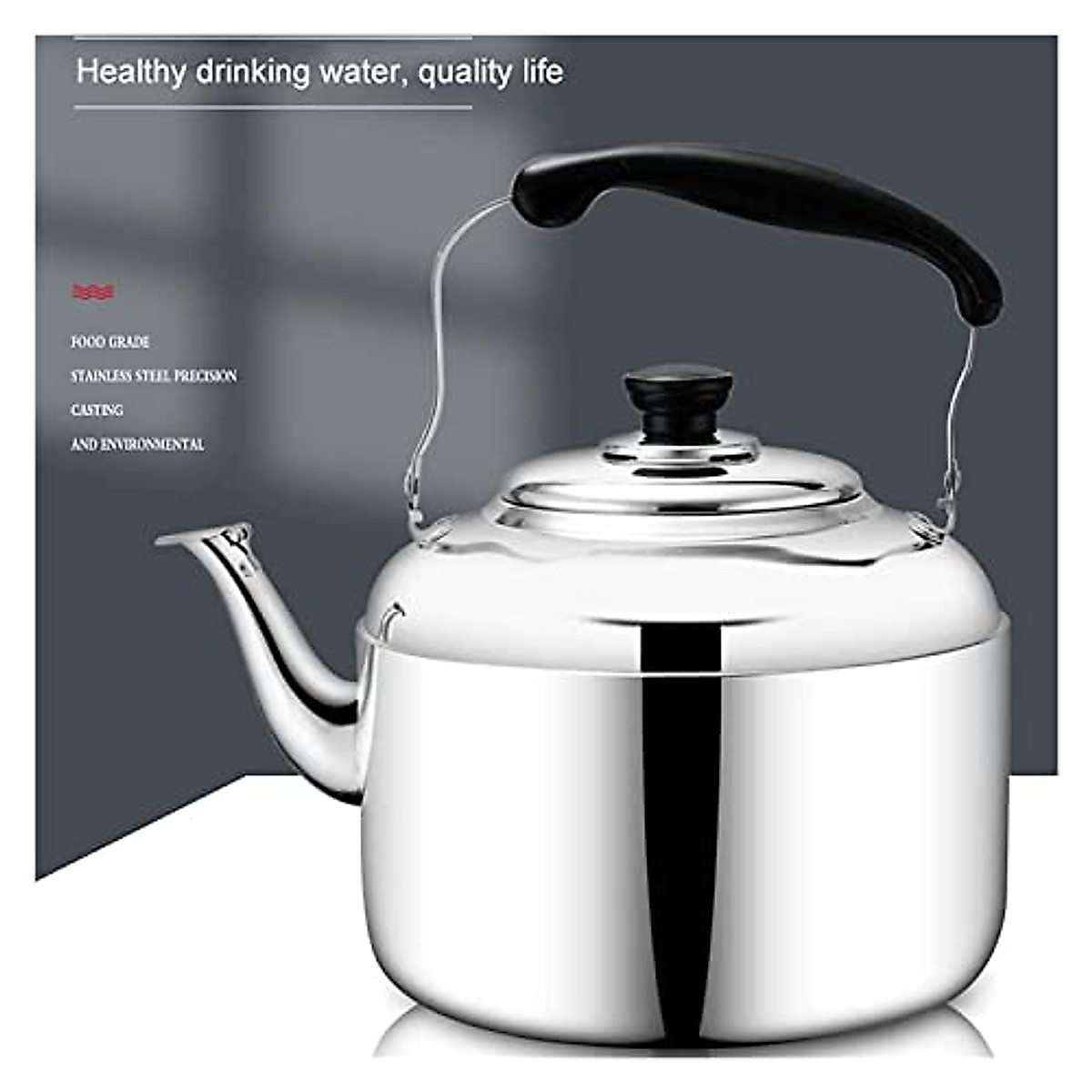 XENITE Classic Kettle Whistling Kettle for Gas Hob Stainless Steel Whistle Teapot, Ergonomic Handle, 4-8L Large Capacity Household Teapot for Kettle Kitchen Induction Hob Kettle Teapots