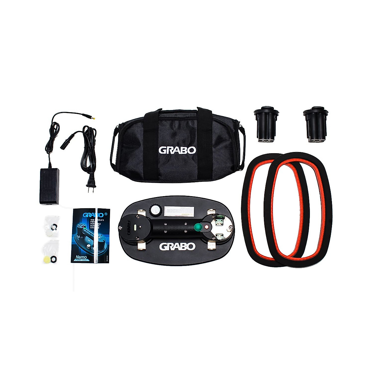 GRABO Nemo (2 Batteries, 2 Seals) - Electric Vacuum Suction Cup Lifter for Wood, Paver, Drywall, Marble, Tile and More (Lifts up to 375 lbs)