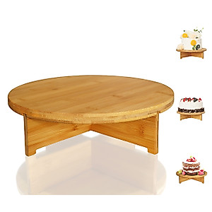 VSUINGO Bamboo Cake Stand, 12 Inch Round Cake Plate, Dessert Stand, Cupcake Stand with Detachable Base, Decorating Cake Holder