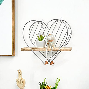 EsLuker.ly Grey Floating Shelf Cute Romantic Heart Floating Shelves Wall Mounted Rustic Metal Wooden Shelves for Nursery Room Bathroom Bedroom Office Decor