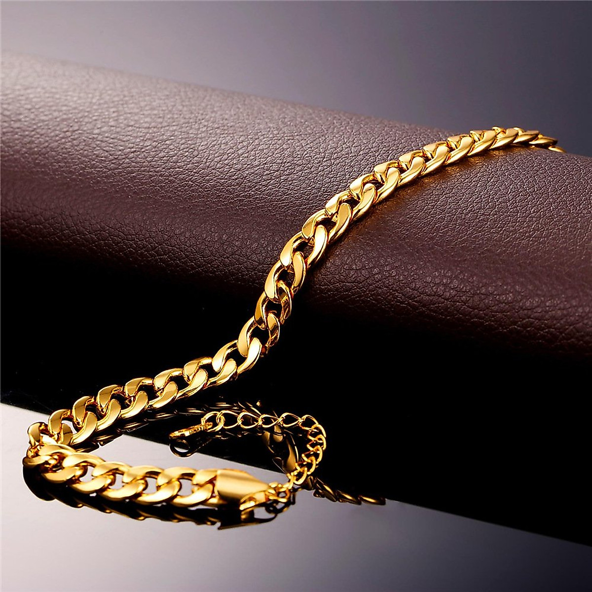 U7 Barefoot Jewelry 18K Gold Plated Cuban Chain Anklet Women/Men Foot Bracelet, 22-27 CM Long