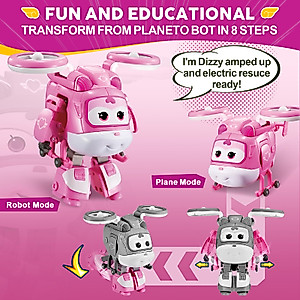 Super Wings 5" Transforming Supercharged Dizzy Airplane Toys, Action Figure Plane to Robot, Suitable for 3 4 5 Years Old Kids, Fun Flying Toy Plane for Preschool Boys and Grls, Birthday Gifts, Pink
