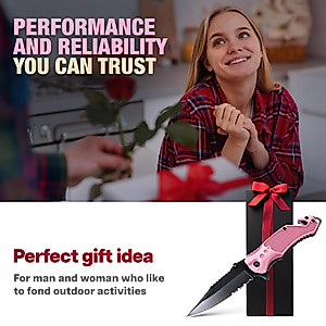 GOOD WORKER Legal Pink Pocket Knife for Women Self Defense - 2.95” Serrated Folding Blade Knives - Cute Girl Tool - Gifts Idea for Her - Perfect for Gilfriend Wife Woman - Gifts for Mother 6680 P