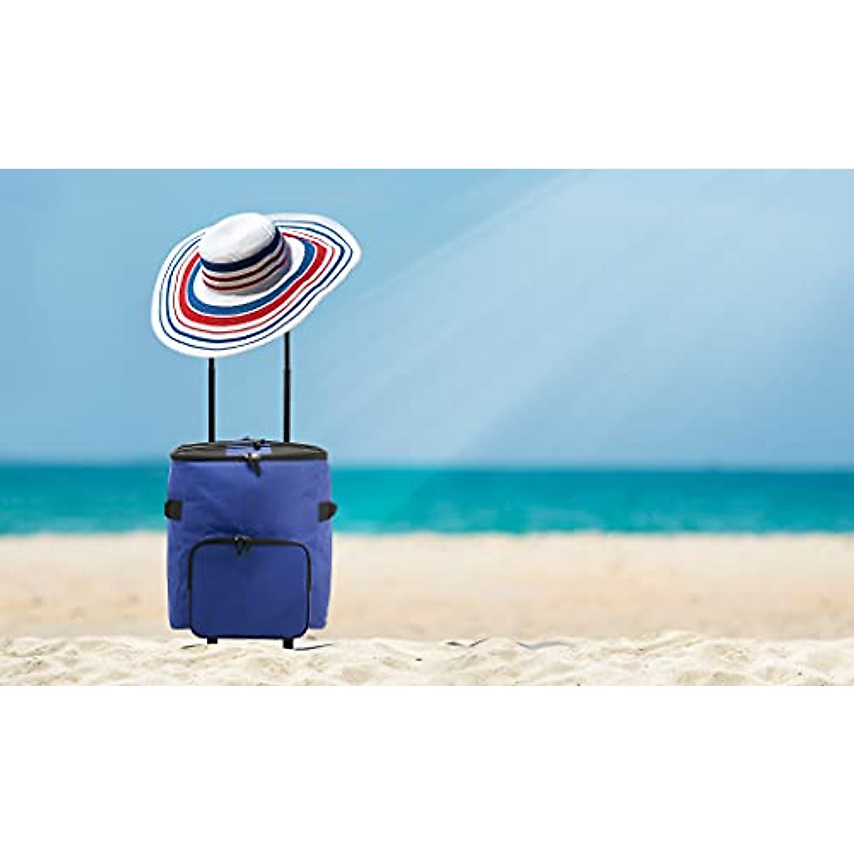 Eternal Living Collapsible Rolling Cooler with Wheels for Sand and Handle 50 Can Capacity Portable Ice Box Chest for Beach, Blue