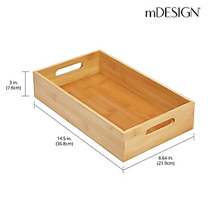 mDesign Wide Bamboo Kitchen Cabinet & Fridge Drawer Organizer Tray - Storage Bin with Handles for Cutlery, Serving Spoons, Cooking Utensils, Appliances - Echo Collection, Natural Wood