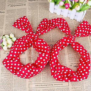 Ondder Wire Headband 4 Pack Retro Bowknot Polka Dot Wire Hair Holders for Women, Red