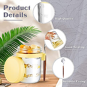 Set of 6 Overnight Oats Containers with Lids and Spoons 12 oz Overnight Oats Jars Glass Oatmeal Mason Jars Cereal Cup Airtight Jars with Measurement Marks for Yogurt Milk (Gray, White, Light Yellow)