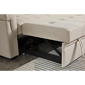 uhome Upholstered Sleeper Sofa with USB Ports sectional Couch Reversible Sofabed, Full XL, Beige