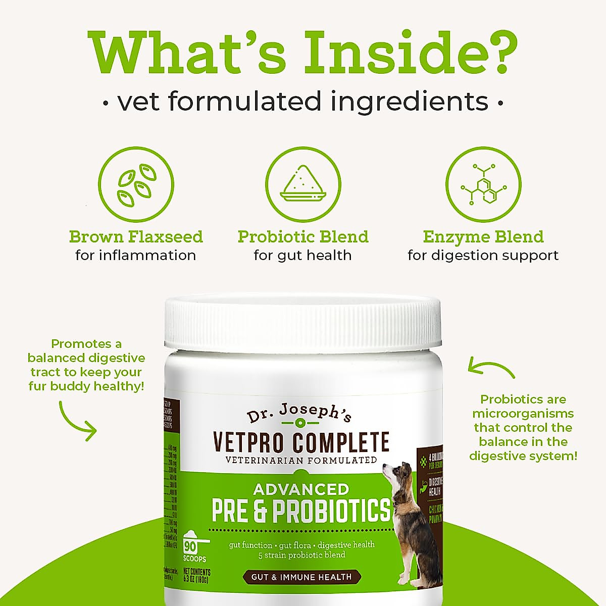 VetPro Complete Advanced Powdered Pre & Probiotics for Dogs, 90 Scoops, Supports Gut Health, Diarrhea, Digestive Health & Seasonal Allergies, Vet Developed, Chicken/Pumpkin Flavor, Add to Food