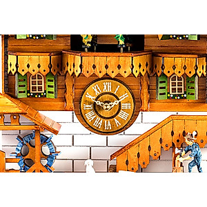 Kintrot Cuckoo Clock Black Forest Quartz Wall Clock Pendulum Movable Bird, Dancers, Watermill, Wood Chopper