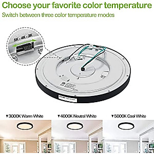 hykolity 13 Inch LED Round Flat Panel Light, 24W 2400lm 3000K/4000K/5000K CCT Selectable, Dimmable Edge-Lit Flush Mount LED Ceiling Light for Kitchen, Bedroom, Laundry and Closet Room, Black