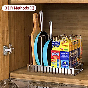 Vdomus Kitchen wrap Organizer Rack, Adjustable Wrap Stand for Kitchen Cabinet Tin foil, Sandwhich Bags, Saran Wrap Kitchen Organizer for Storage, Silver
