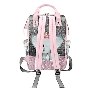 Girl Elephant Pink Gray Personalized Diaper Backpack with Name,Custom Travel DayPack for Nappy Mommy Nursing Baby Bag One Size