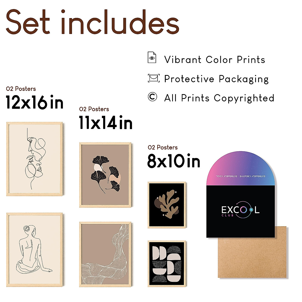 EXCOOL CLUB Black Beige Wall Art - 12x16 Neutral Beige Room Decor Aesthetic Pictures, Abstract Minimalist Wall Art, Modern Boho Art Prints Gallery Abstract Painting for Home Bedroom (UNFRAMED)