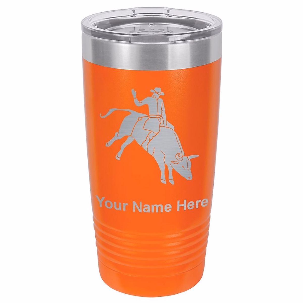 LaserGram 20oz Vacuum Insulated Tumbler Mug, Bull Rider Cowboy, Personalized Engraving Included (Orange)