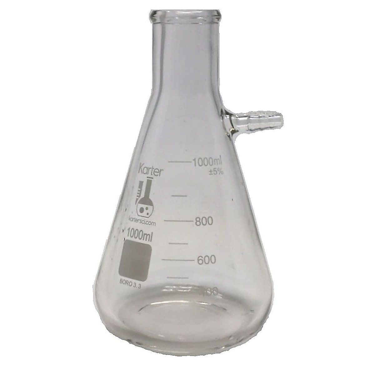 1000ml Filtering Flask, Bolt Neck with Tubulation, 3.3 Borosilicate, Heavy Wall, Karter Scientific (Single)