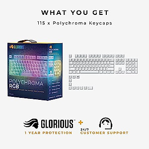 Glorious Polychroma Keycaps: Clear for RGB Shine Through for Mechanical Gaming Keyboards, 115 Keys, Translucent Cherry Profile
